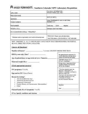 Fillable Online Southern Colorado NIPT Lab Request Form Fax Email Print ...