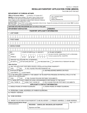 Fillable Online REGULAR PASSPORT APPLICATION FORM (MINOR) Fax Email ...