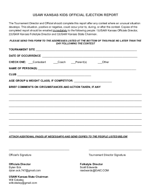 Fillable Online USAW KANSAS KIDS OFFICIAL EJECTION REPORT - Ngin Fax ...