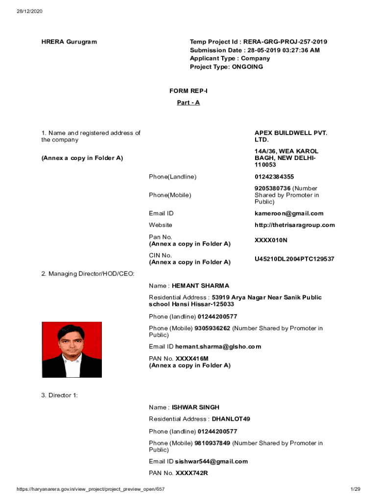 Fillable Online HRERA Gurugram Temp Project Id : RERA-GRG-PROJ-675 ... Fax Email Print - pdfFiller