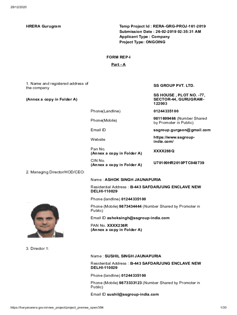 Fillable Online HRERA Gurugram Temp Project Id : RERA-GRG-PROJ-78 ... Fax Email Print - pdfFiller