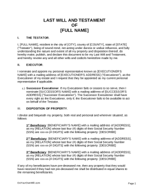 Last Will and Testament (Sample) - AL&C Doc Template | pdfFiller