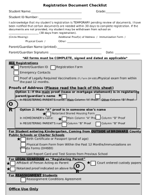 student registration checklist - Broward County Public Schools Doc Template | pdfFiller