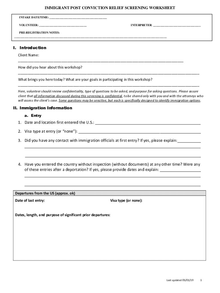 Fillable Online Sample Post-Conviction Relief Intake Form in English ...