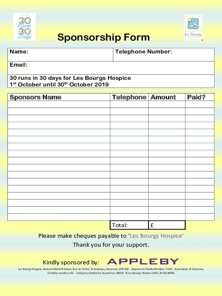 Fillable Online Sponsorship Form - Les Bourgs Hospice Fax Email Print ...