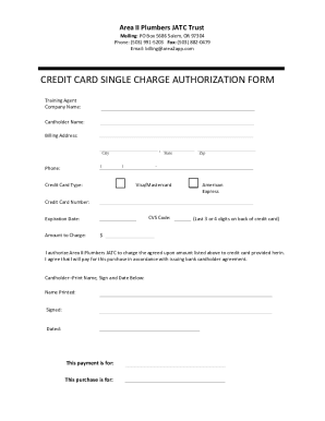 Fillable Online CREDIT CARD SINGLE CHARGE AUTHORIZATION FORM Fax Email ...