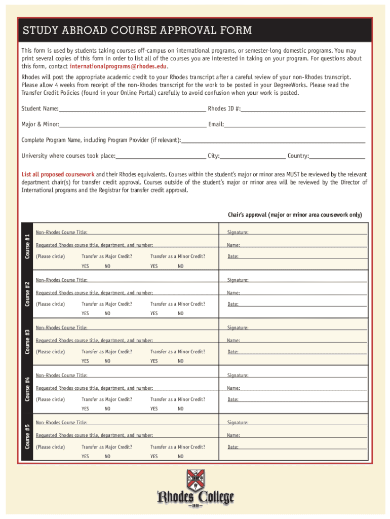 Fillable Online Study Abroad Semester Application for Course Approval ...