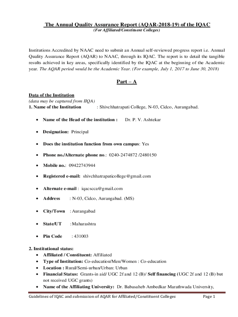 Fillable Online AQAR Report - Shivchhatrapati College Fax Email Print ...