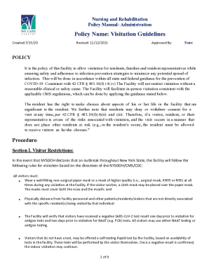 Fillable Online Policy and Procedure -Visitation Policy January Fax ...