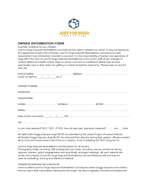 Fillable Online Dog Daycare Enrollment Form Dog's Name: Fax Email Print ...