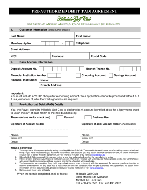 Fillable Online PRE-AUTHORIZED DEBIT (PAD) AGREEMENT Fax Email Print ...
