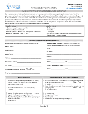 Fillable Online Referral Form - Pain Management Program. referral for pain Fax Email Print ...
