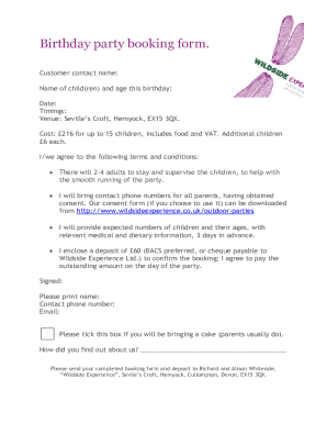 Fillable Online Birthday party booking form Fax Email Print - pdfFiller