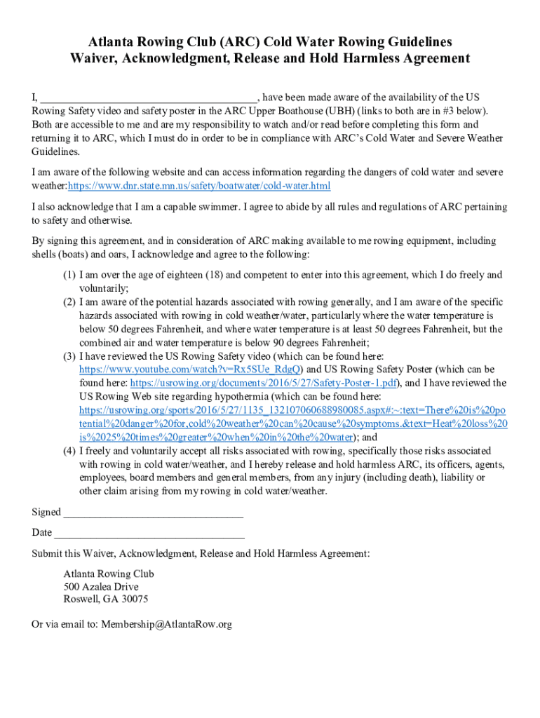 Fillable Online Atlanta Rowing Club (ARC) Cold Water Rowing Guidelines ...
