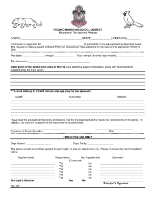 Fillable Online Educational Trip Form - 4-21-04 Revision Fax Email ...