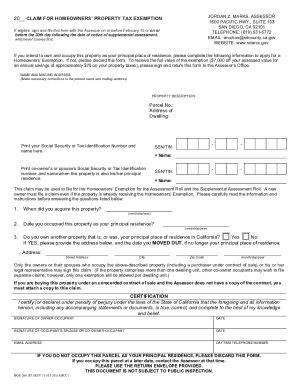 Fillable Online Homeowners' Property Tax Exemption Claim (fill-in ...
