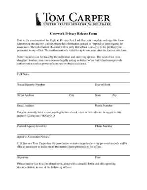 Fillable Online Privacy Release Form - United States Senator for ...