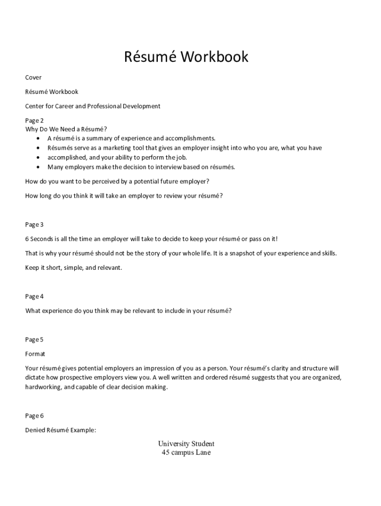 Fillable Online Resume Workbook Plain Text Fax Email Print - pdfFiller