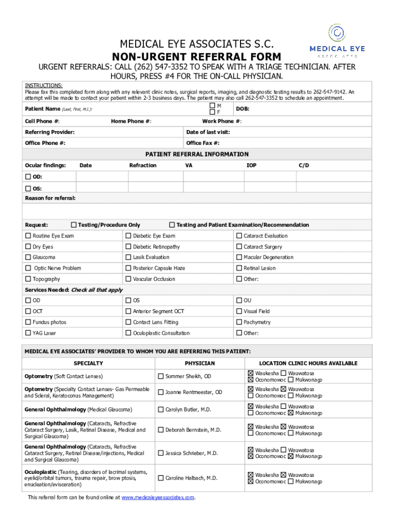 Fillable Online Eye Institute Physician Referrals - Medical College of ...