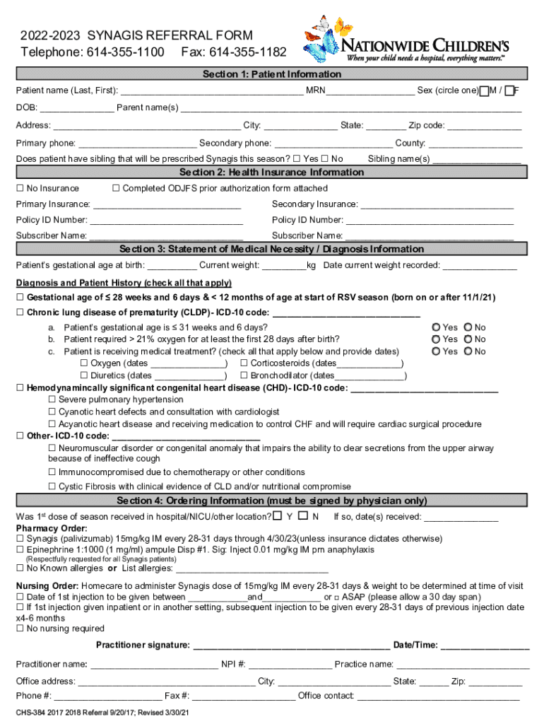 Fillable Online Respiratory Syncytial Virus Prophylaxis for High-Risk Infants ... Fax Email ...