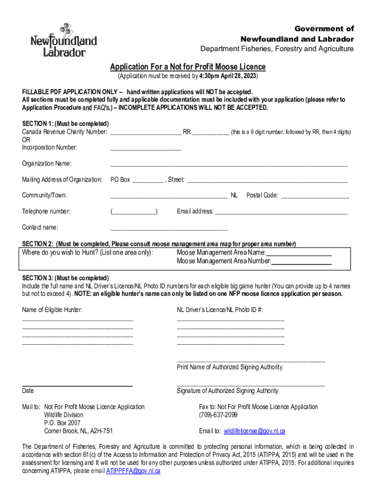 Fillable Online Application For a Not for Profit Moose Licence FAQs Fax ...
