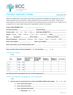 Fillable Online PATIENT HISTORY FORM:RCC Fertility Fax Email Print ...