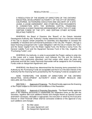 Fillable Online A RESOLUTION OF THE BOARD OF DIRECTORS OF THE ONTARIO ...