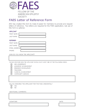Fillable Online FAES Letter of Reference Form Fax Email Print - pdfFiller