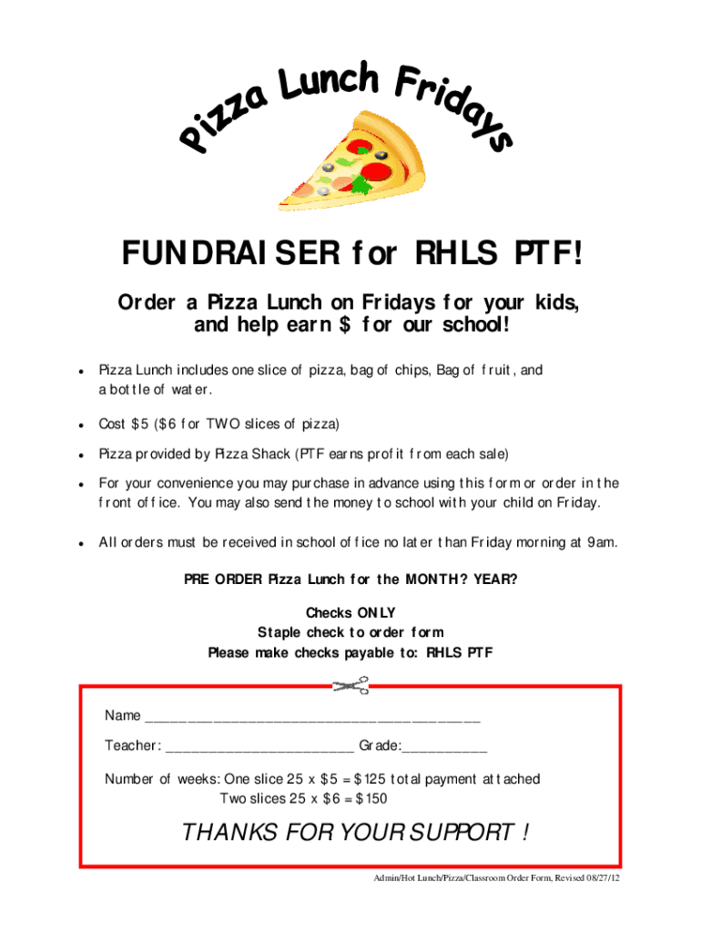 Fillable Online Pizza Lunch Fridays Classroom Order form Fax Email ...