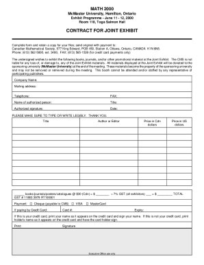 Fillable Online CONTRACT FOR JOINT EXHIBIT Fax Email Print - pdfFiller