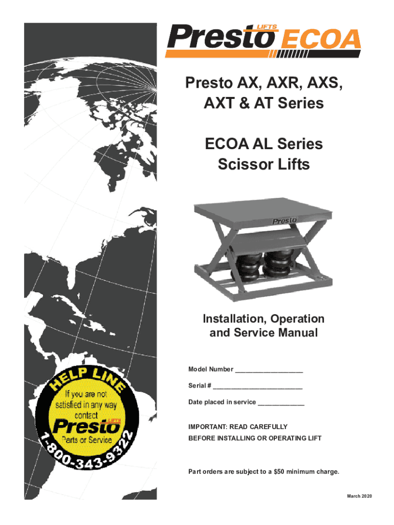 Fillable Online Presto AX, AXR, AXS, AXT & AT Series ECOA AL Series ...