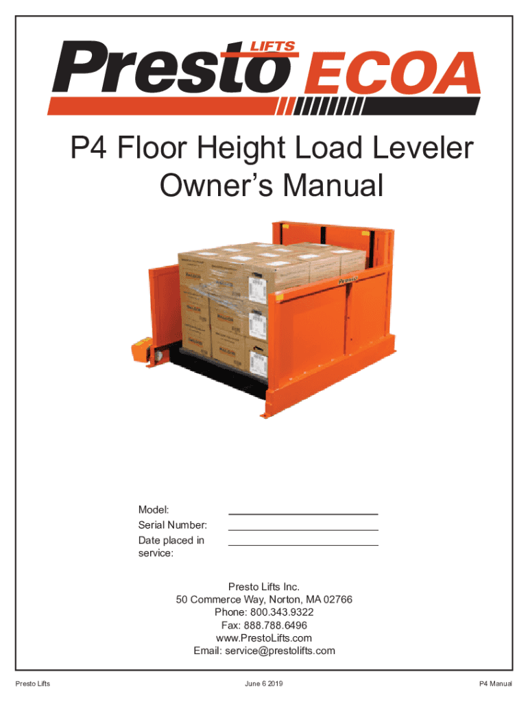 Fillable Online P4 Floor Height Load Leveler Owner's Manual Fax Email ...
