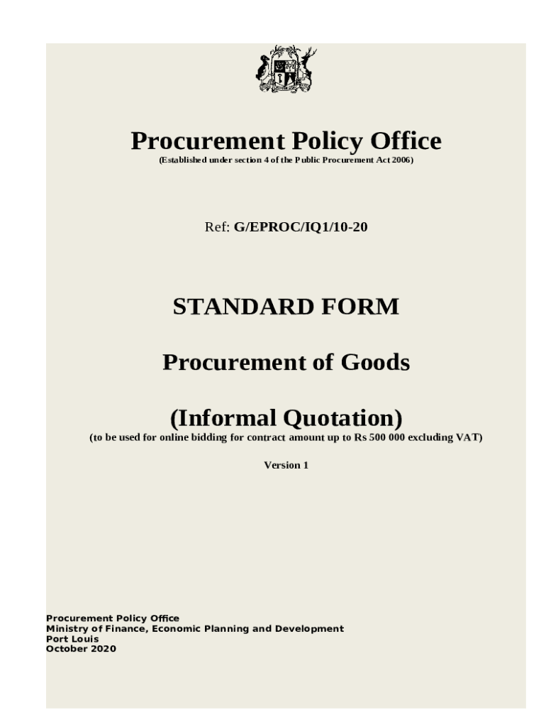 Inal Quotations (Goods) - Procurement Policy Office - ppo govmu Doc ...