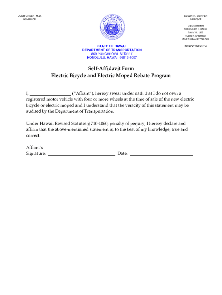 Fillable Online Self-Affidavit Form Electric Bicycle and Electric Moped ...