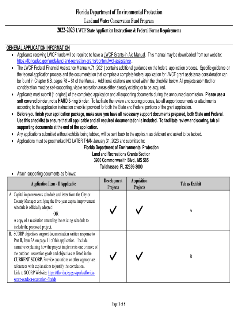 Fillable Online 2022-2023 LWCF State Application Instructions & Federal ...