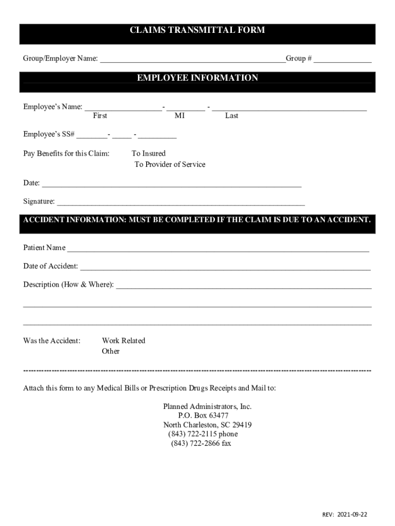 Fillable Online CLAIMS TRANSMITTAL FORM.doc Fax Email Print - pdfFiller