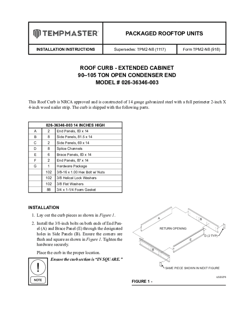 Fillable Online TempMaster OmniElite Packaged Rooftop Units Roof Curb ...