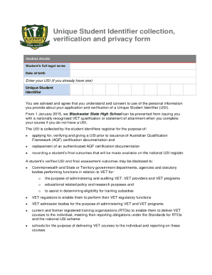 Fillable Online blackwatershs eq edu Unique Student Identifier ...