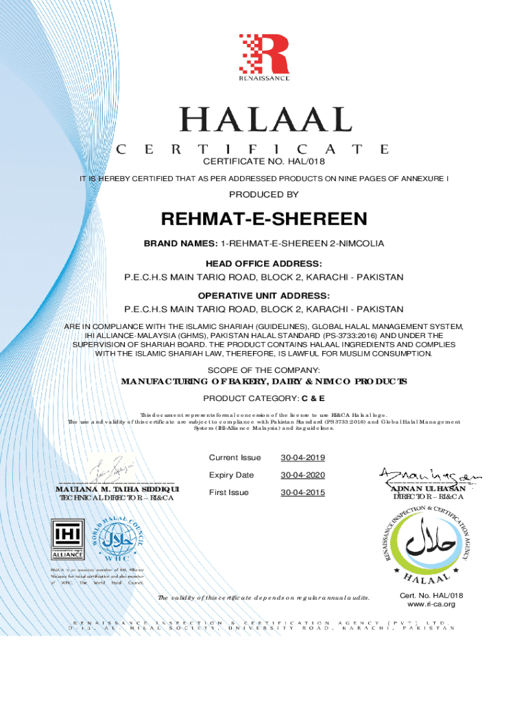 Fillable Online Rehmat-e-Shereen Halal Certificate Fax Email Print - pdfFiller