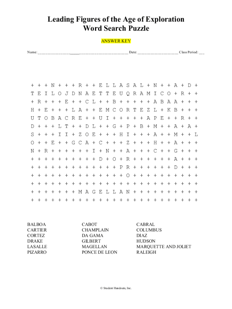 Fillable Online Leading Figures of the Age of Exploration Word Search ...