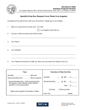 Fillable Online Apostille Drop Box Request Cover Sheet (Los Angeles ...