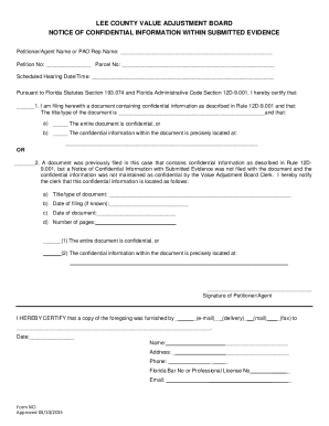 Fillable Online NOTICE OF CONFIDENTIAL INFORMATION WITHIN SUBMITTED ...