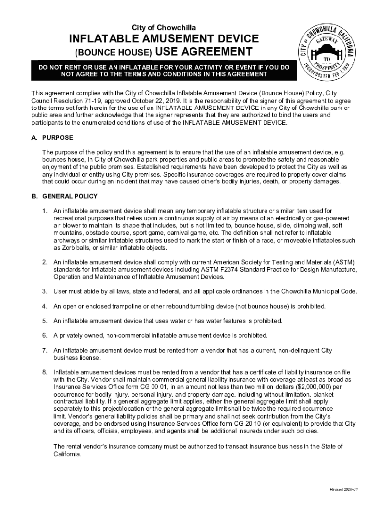 Fillable Online inflatable amusement device - (bounce house) use ...