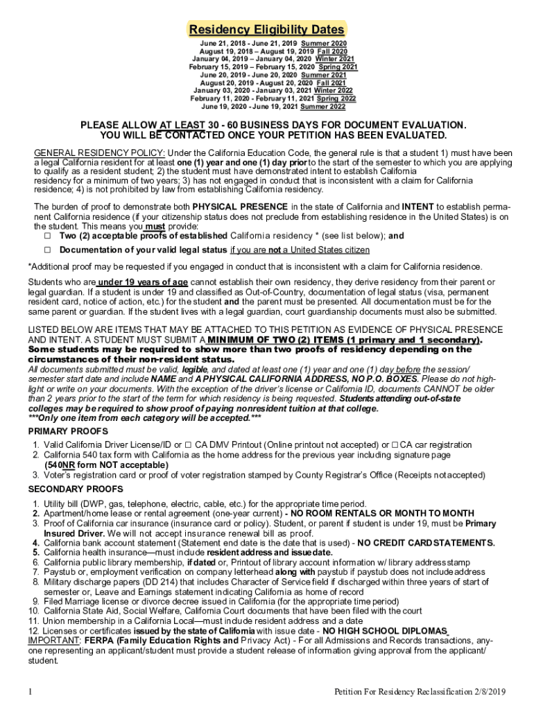 Fillable Online Residency Petition Form Fax Email Print - pdfFiller
