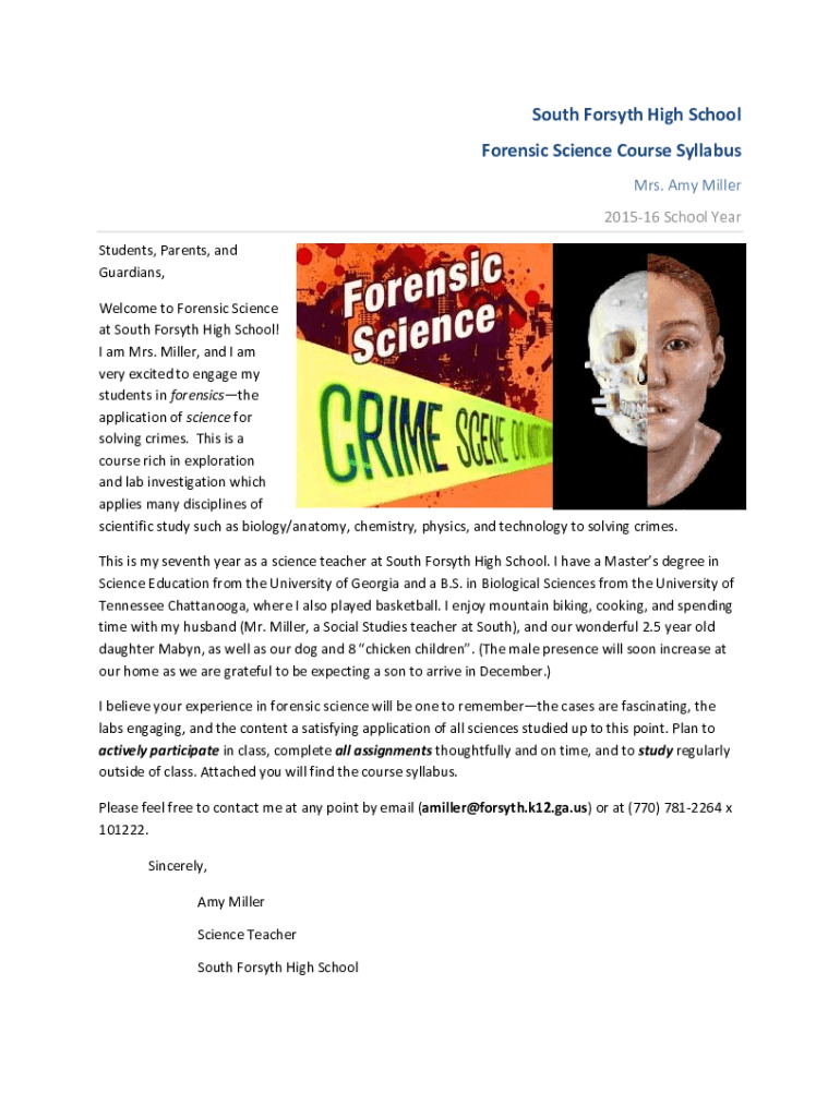 Fillable Online South Forsyth High School Forensic Science Course ...