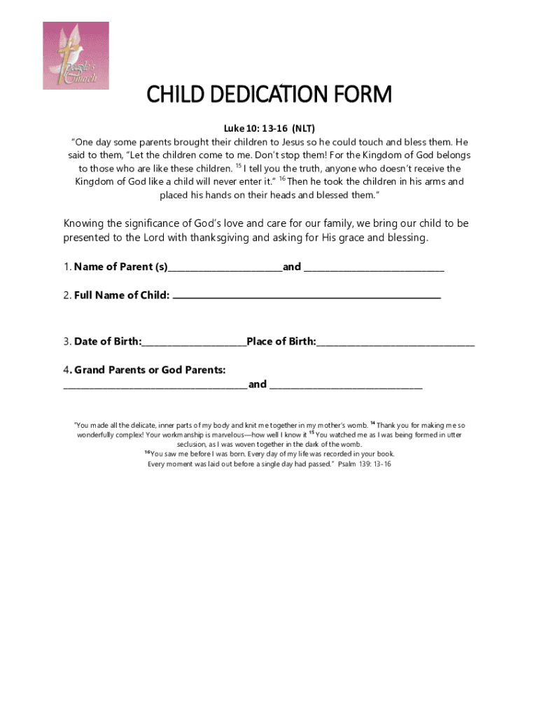 Fillable Online Child Dedication Fact Sheet Frequently Asked Questions ...