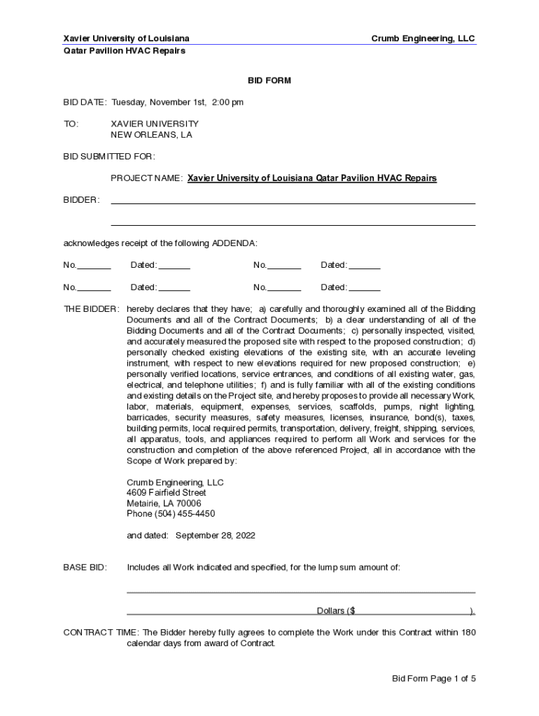 Fillable Online bid-form-qatar-pavilion-hvac.pdf - Xavier University of ...