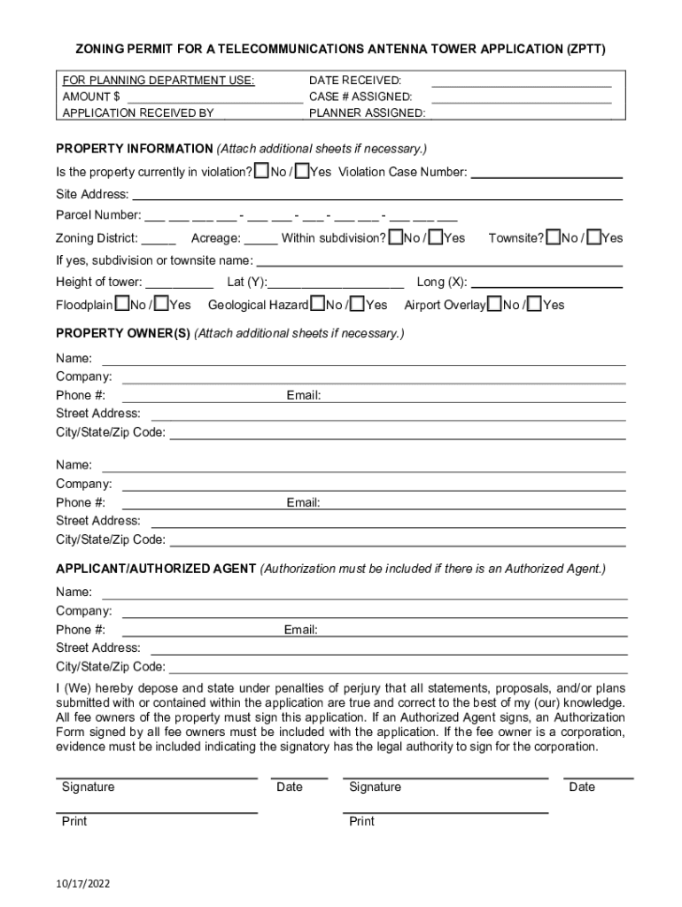 Fillable Online ZONING PERMIT TELECOMMUNICATIONS ANTENNA TOWER ... Fax ...