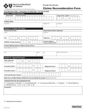 Fillable Online providers bcbsal Professional Reimbursement Appeal Form ...