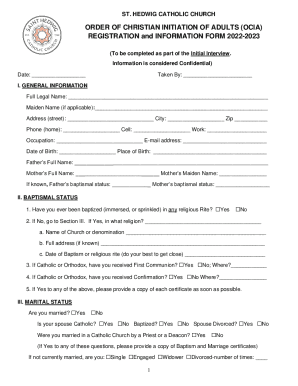 Fillable Online Become a Catholic (Order of Christian Initiation of ...